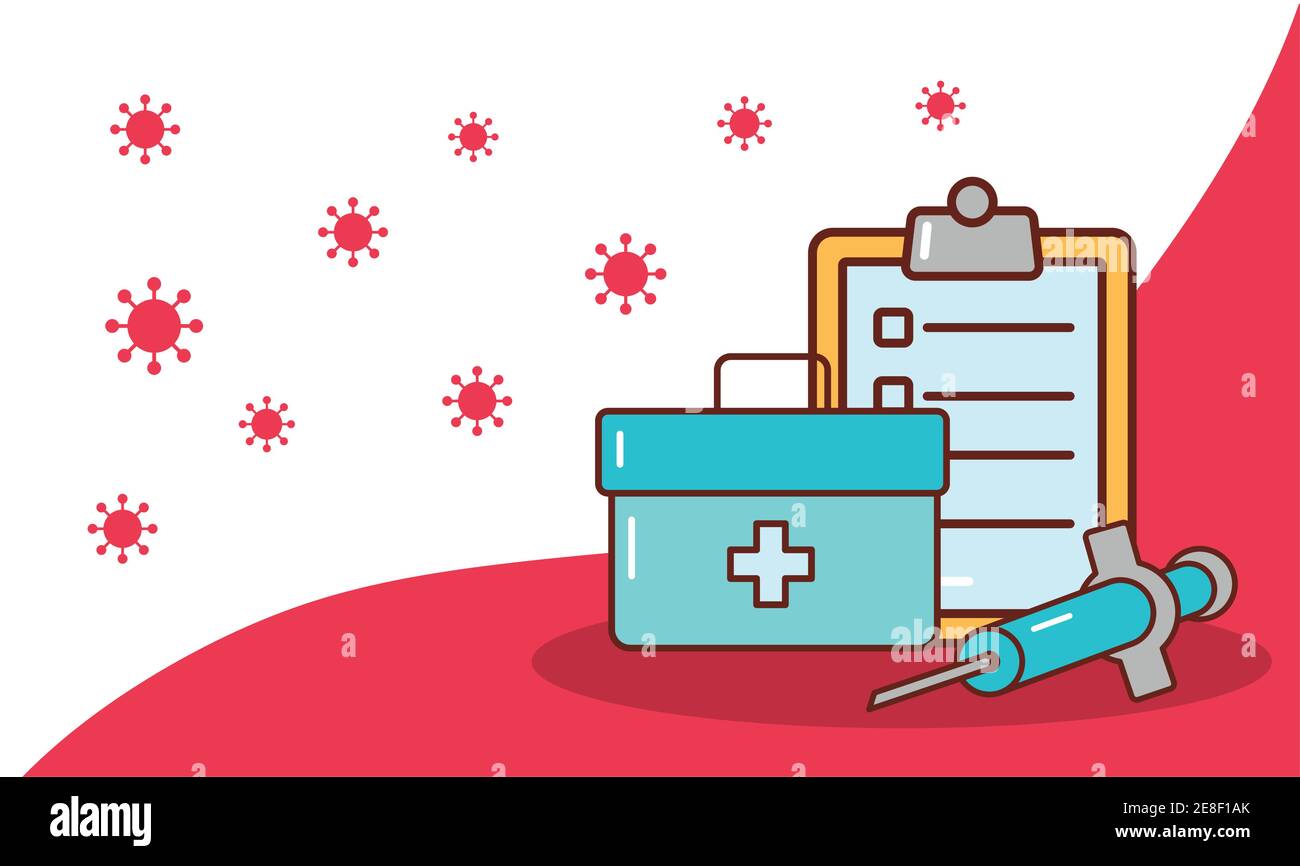 hand stop with medical cross and medical set flat style icons vector ...