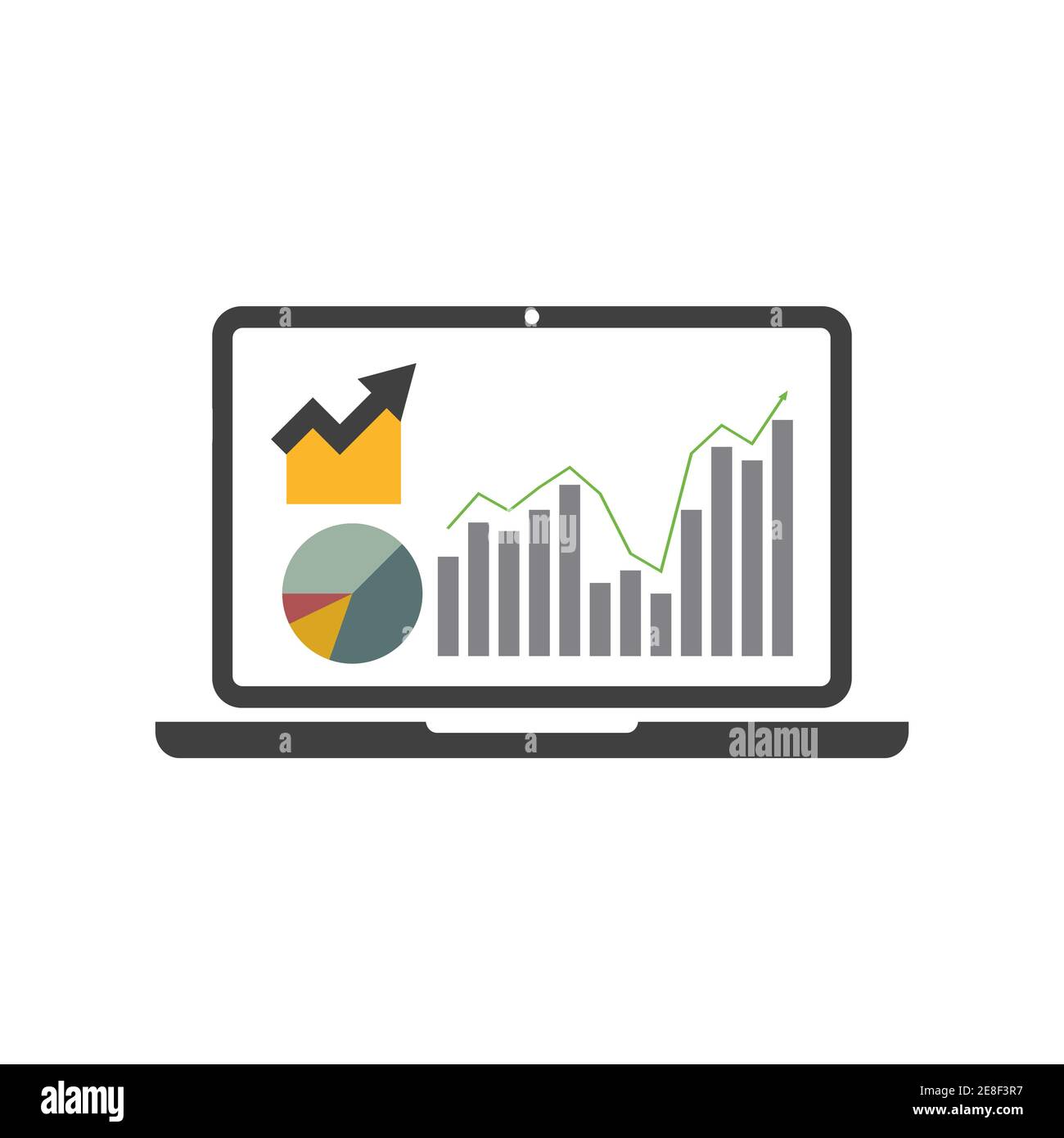 vector image of laptop with business graph in flat style on white ...