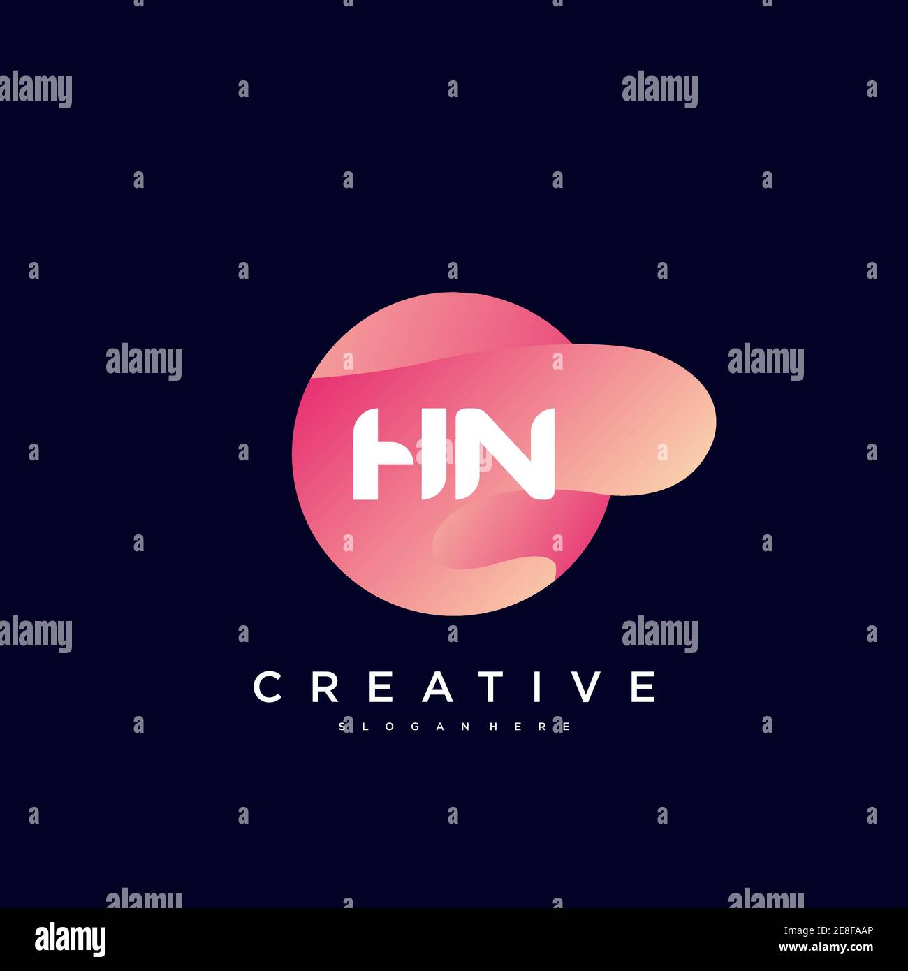 Hn Initial Letter Logo Icon Design Template Elements With Wave Colorful