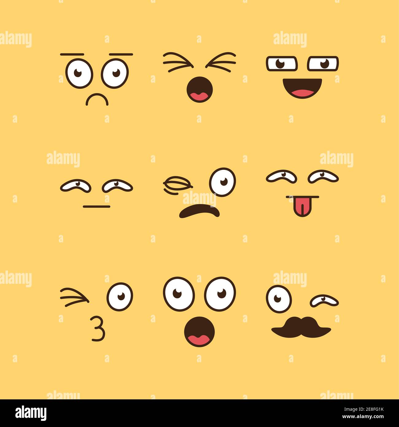 bundle of nine cartoon faces emoticons in yellow background vector ...