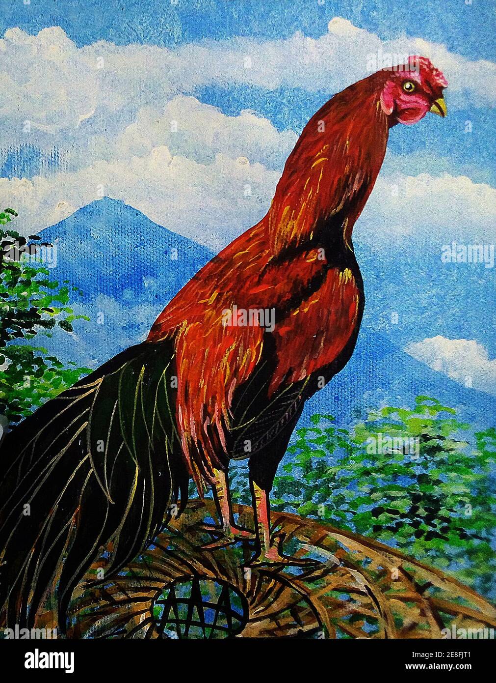 Art painting oil color , chicken, cock, hen,chick , paint brushes ...