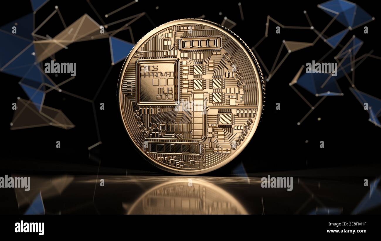 Golden bitcoin coin against abstract background. Popular digital ...