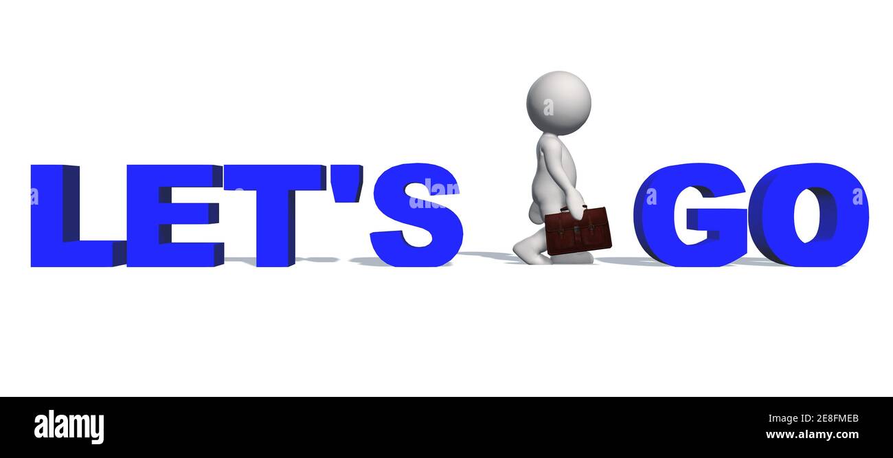 LET's GO - blue lettering with 3D people and shadow on the floor ...