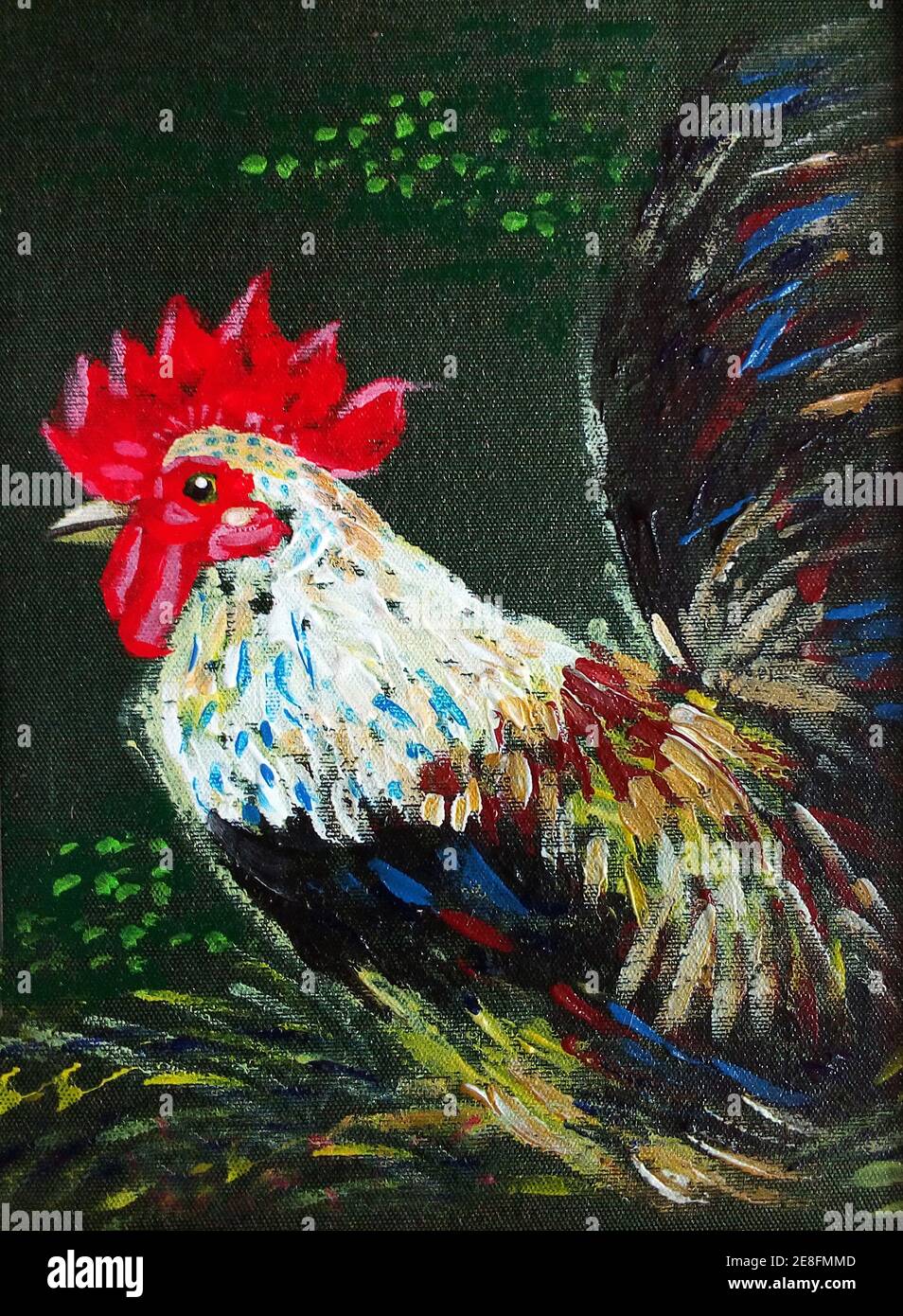 Art painting oil color , chicken, cock, hen,chick , paint brushes ...