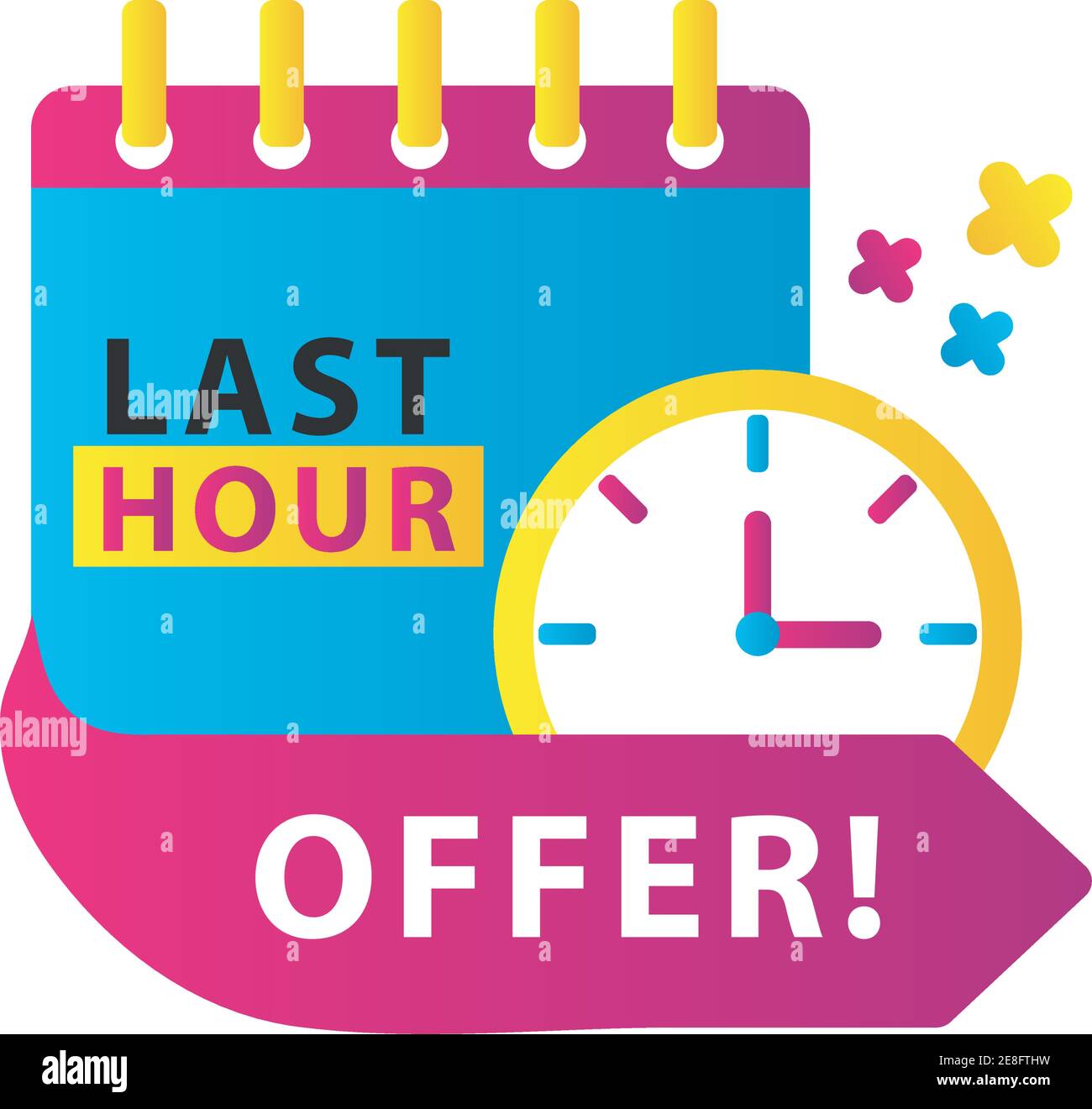 last hour offer sale countdown lettering with calendar and watch vector ...