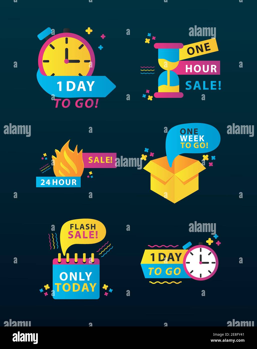 bundle of six sale countdowns letterings in blue background vector ...