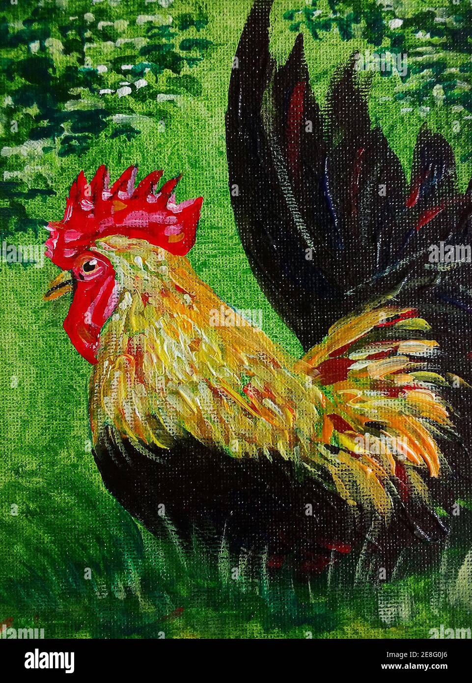 Art painting oil color , chicken, cock, hen,chick , paint brushes ...