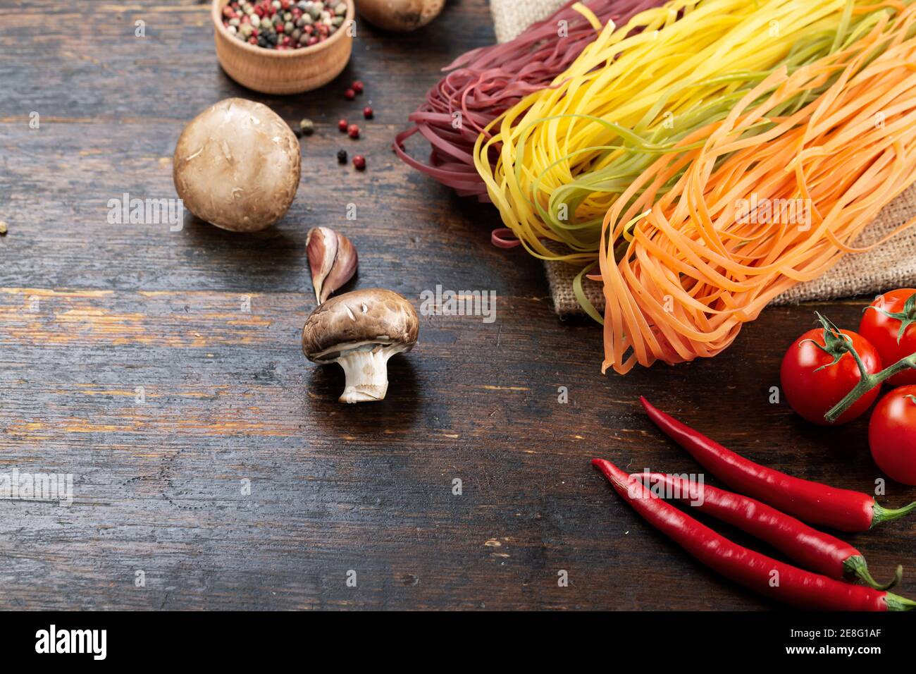 Italian multi colored pasta. Italian food concept. Ingredients for ...