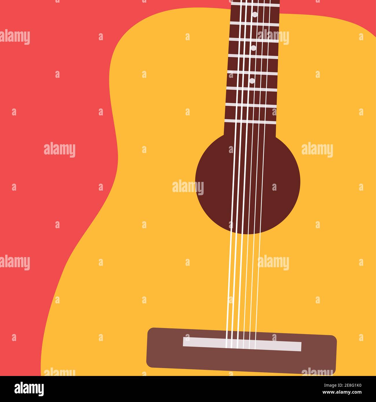 acoustic guitar instrument musical in red background vector ...