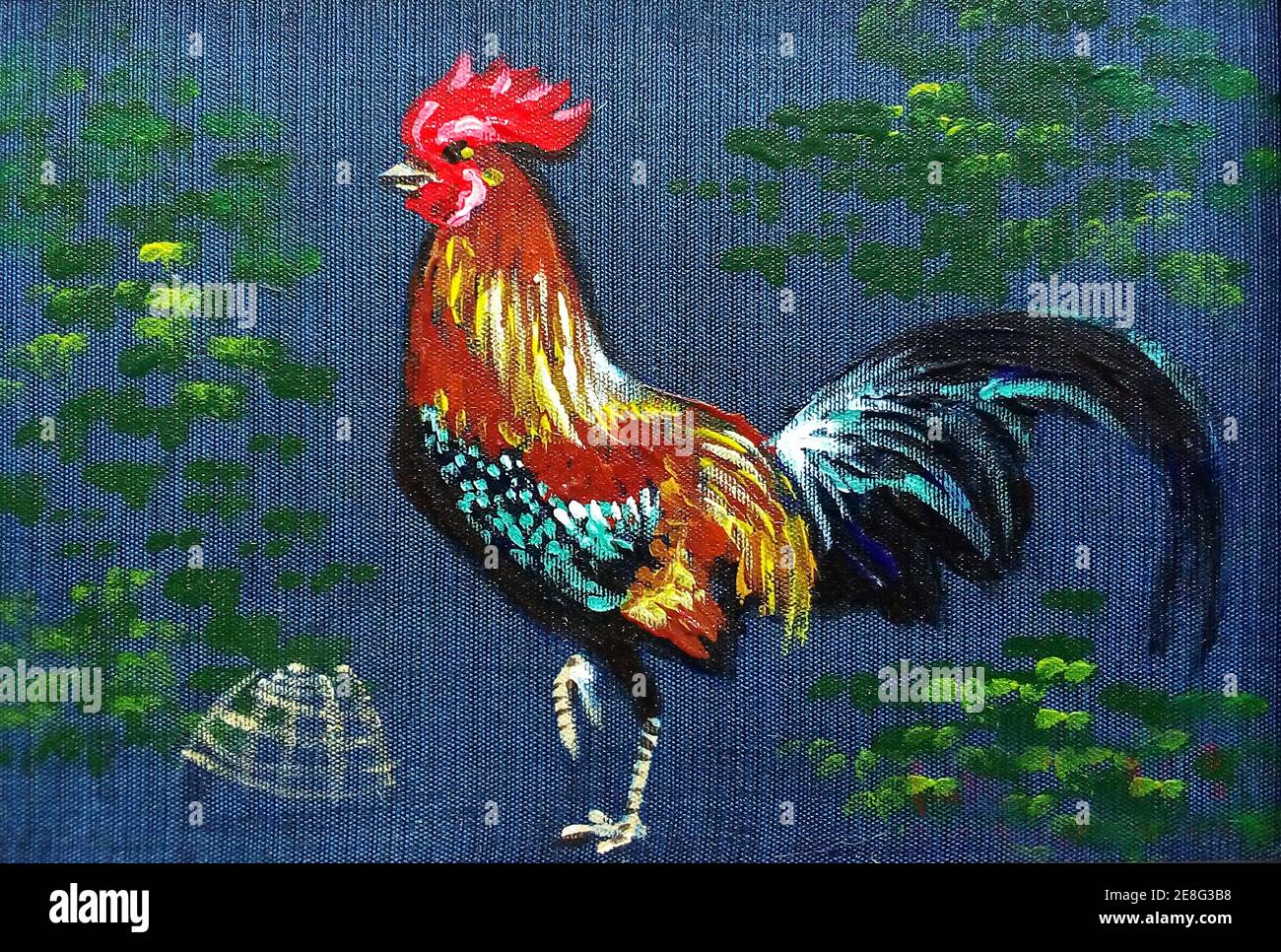 Art painting oil color , chicken, cock, hen,chick , paint brushes ...