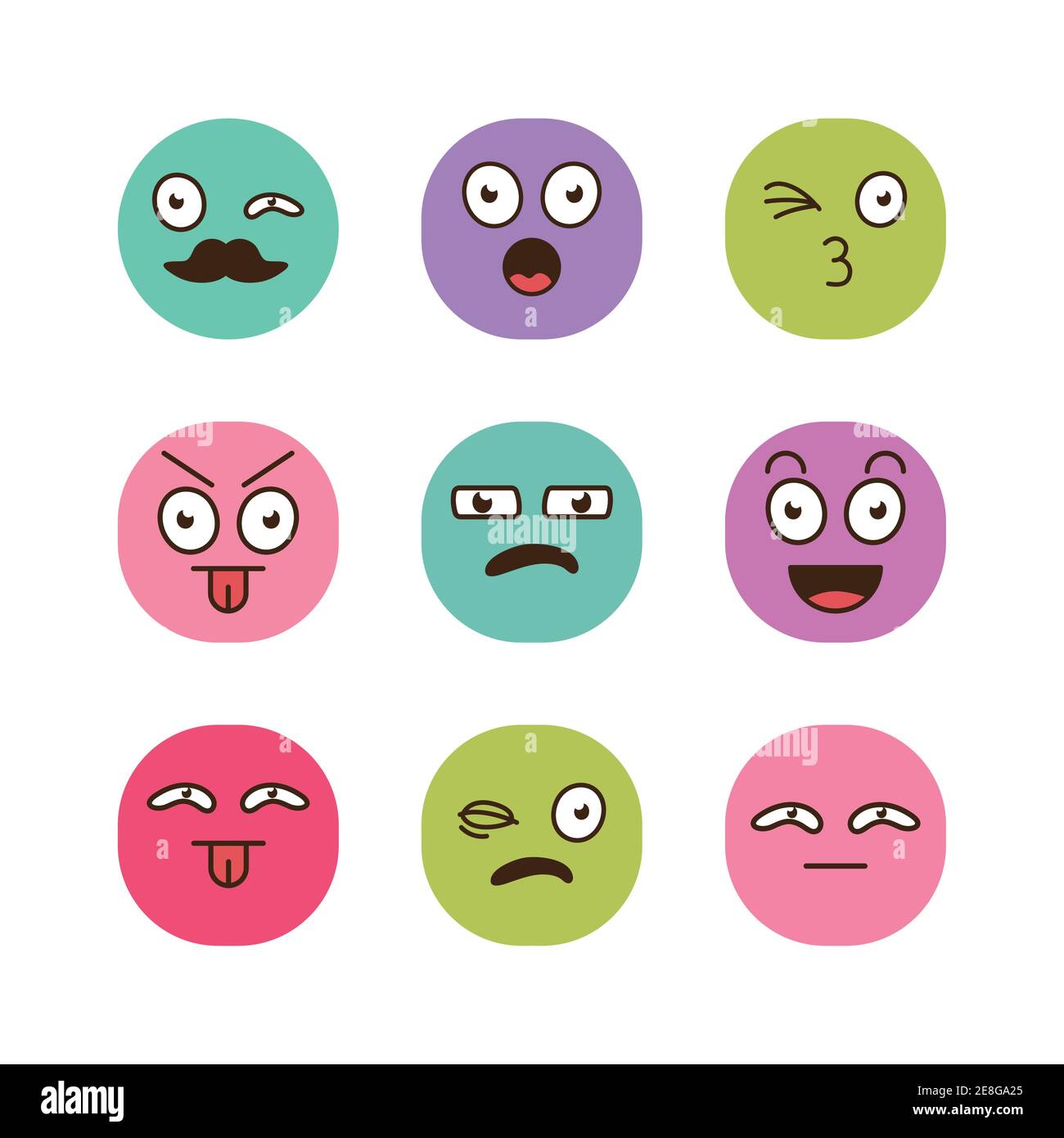 bundle of nine cartoon faces emoticons in white background vector ...