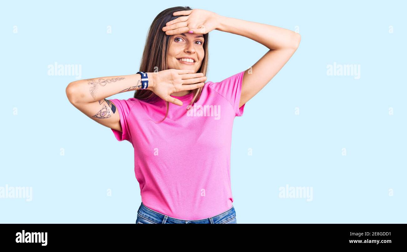 Beautiful caucasian woman wearing casual clothes smiling cheerful ...