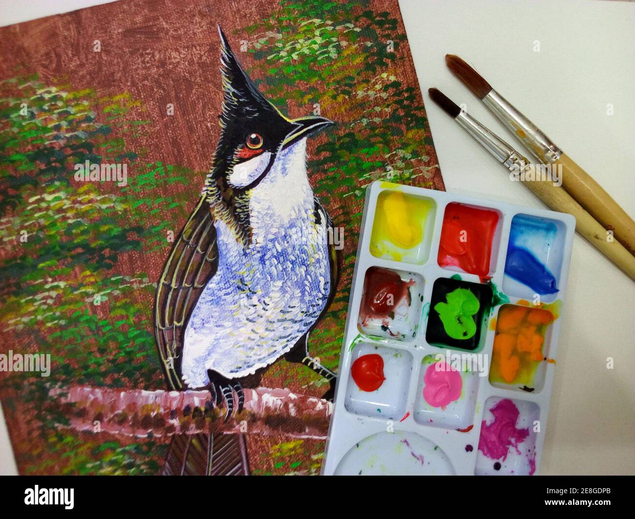 Art ,painting ,Acrylic color, Smiling ,cute bird , Red-whiskered bulbul ...