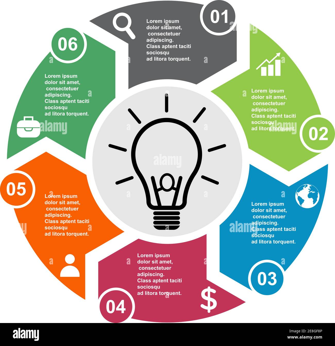 6 step vector element in six colors with labels, infographic diagram ...
