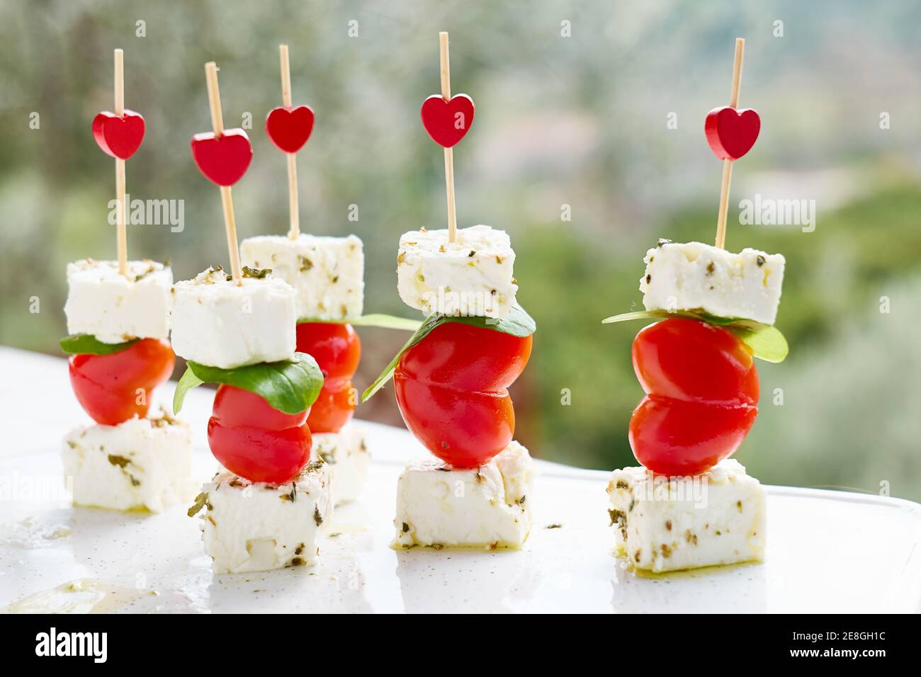 Valentines day or birthday romantic snacks.Canapes with cheese and ...