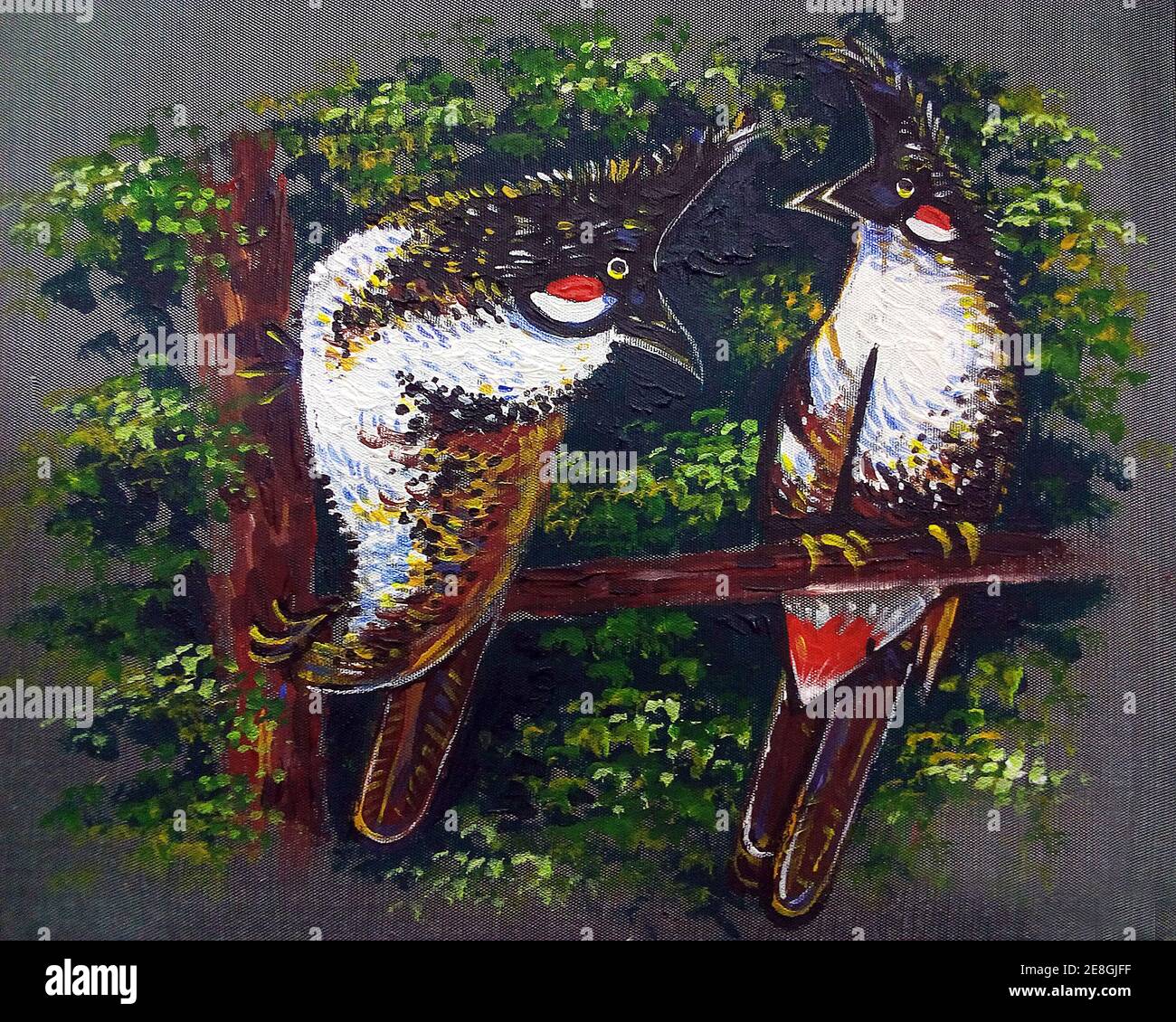 Art painting oil color animal spigot bird Red-whiskered bulbul Stock ...