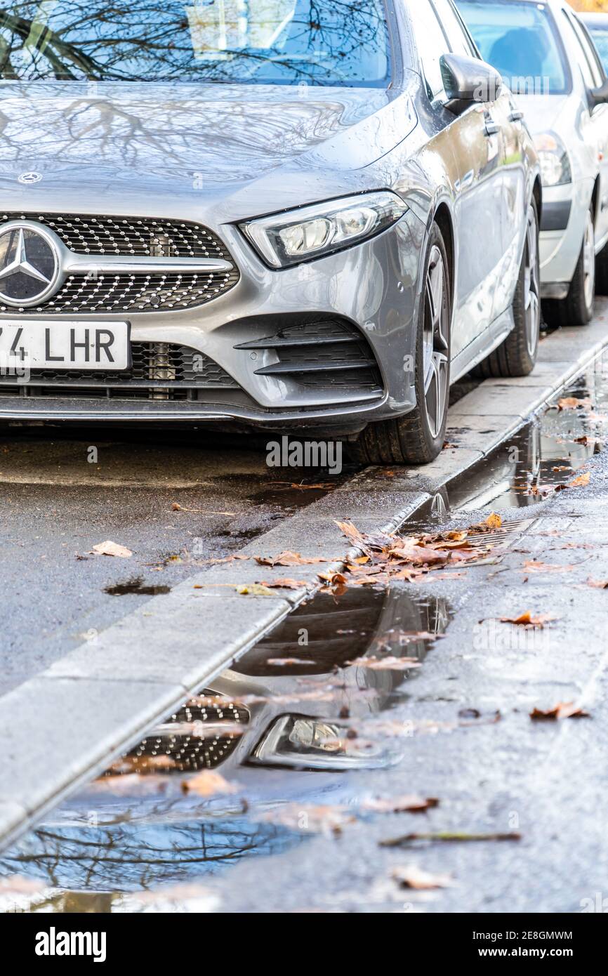 Bordeaux, France. A Mercedes car parked at the street and its ...