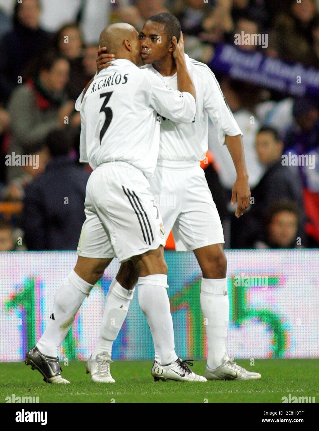 Roberto carlos real madrid celebrates hi-res stock photography and ...