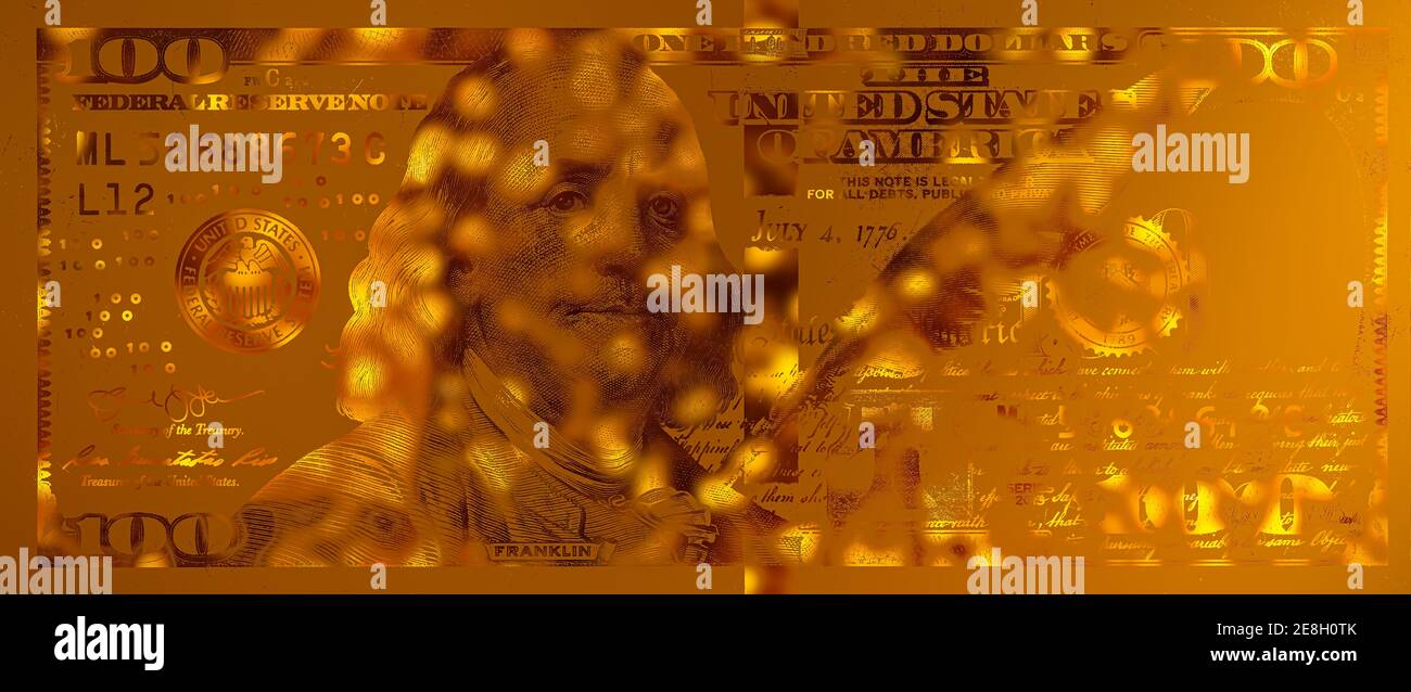 golden textured 100 US dollar banknote for design purpose Stock Photo ...