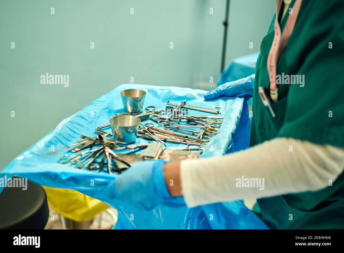 Various medical equipment on tray in operating hi-res stock photography ...