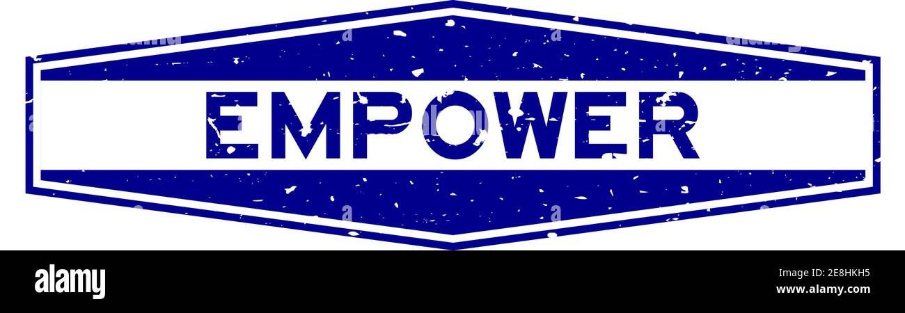 Grunge blue empower word hexagon rubber seal stamp on white background ...