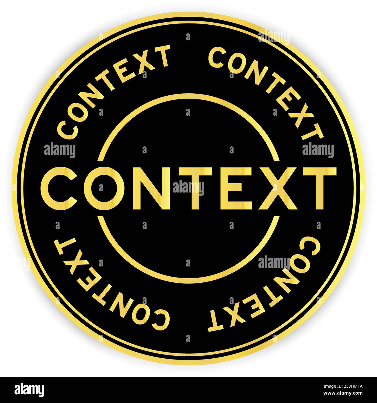 Black and gold color round sticker with word context on white ...