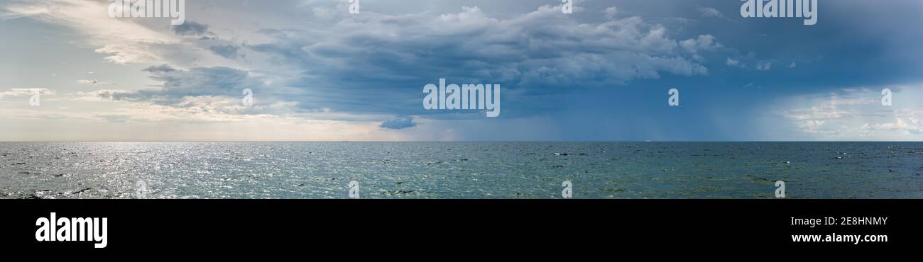Panorama, rain shower, thunderstorm over the Baltic Sea off the island ...