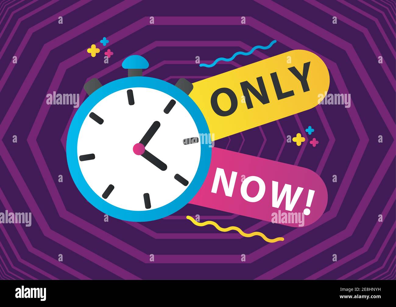 only now sale countdown lettering with chronometer in purple background ...