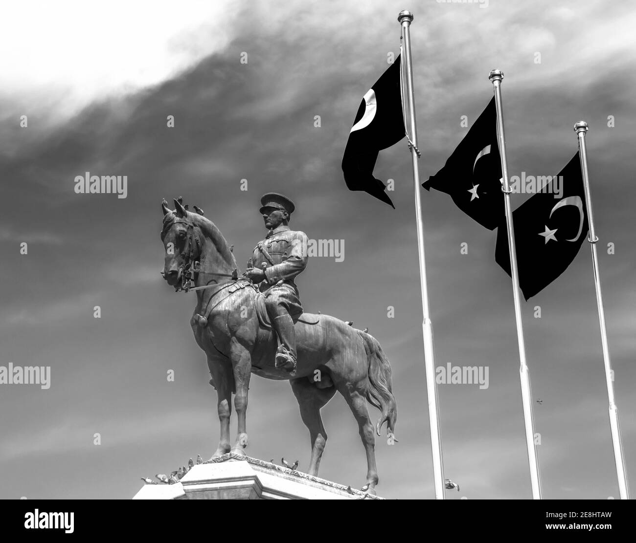The statue of Ataturk and national flags of modern Turkey in Ulus ...
