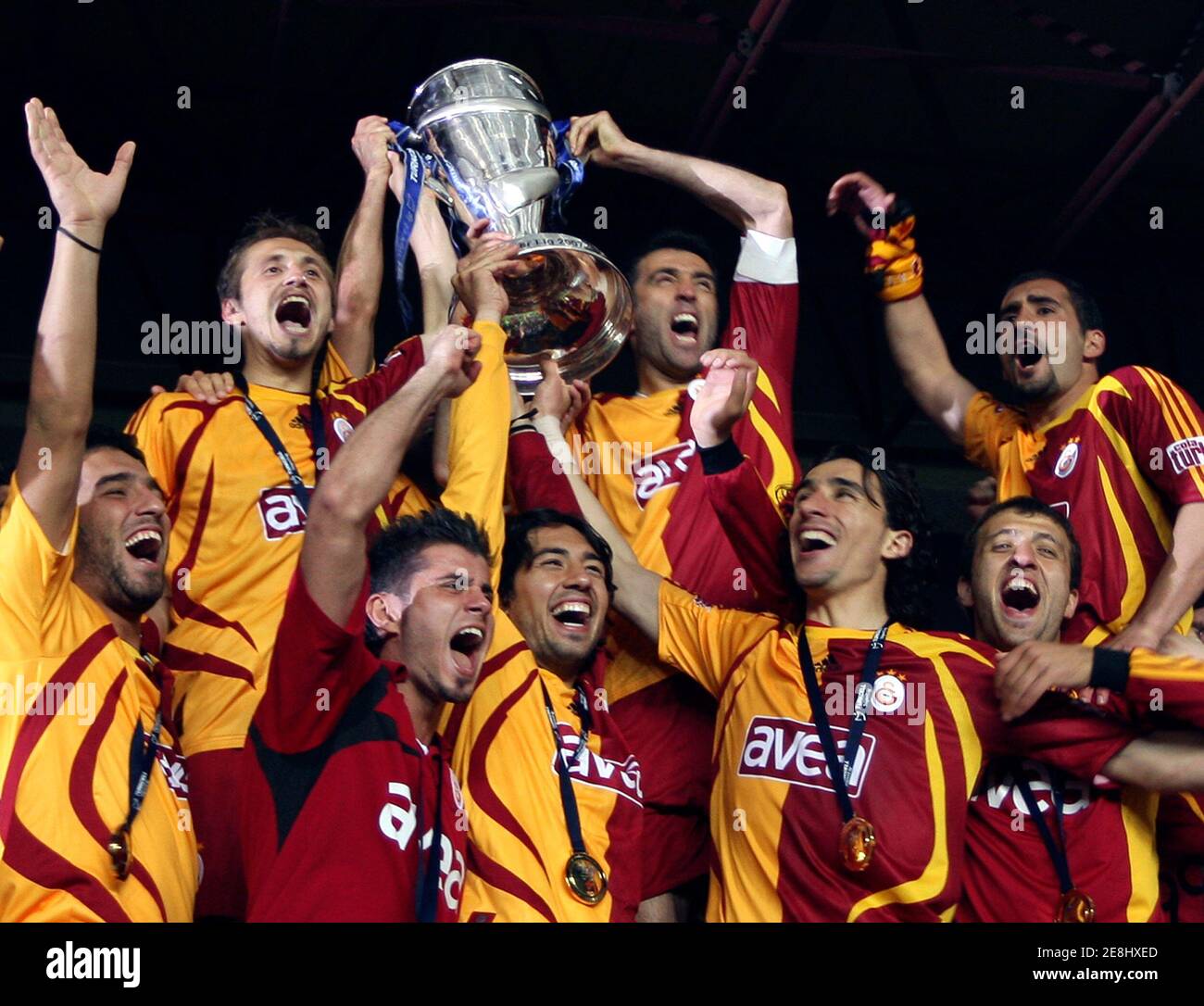 Galatasaray players with the championship trophy hi-res stock ...