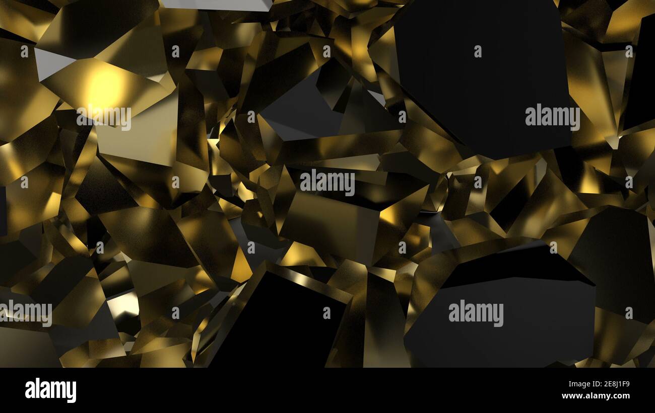 Explosion black gold wall on fragment particle 3d render Stock Photo ...