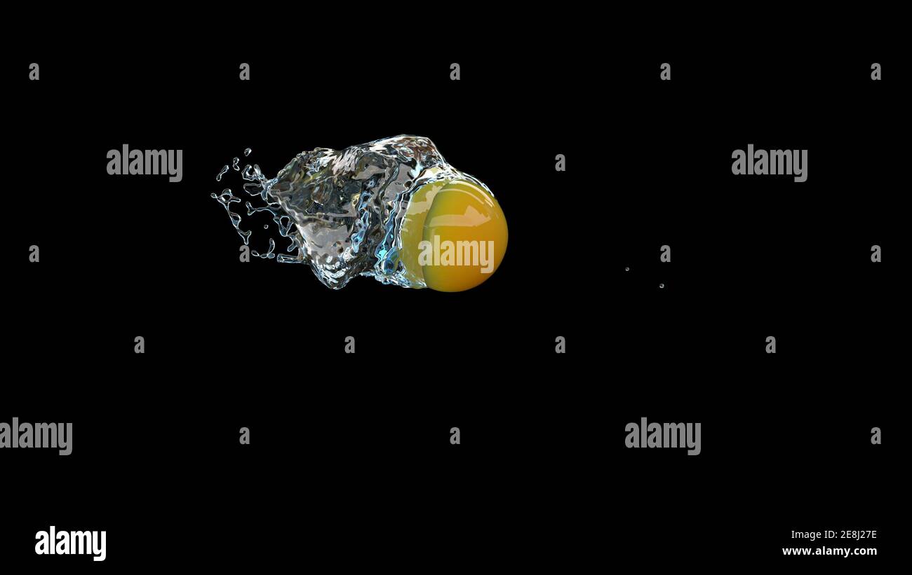 Drop liquid collides with orange sphere Liquid splash 3d render Stock ...