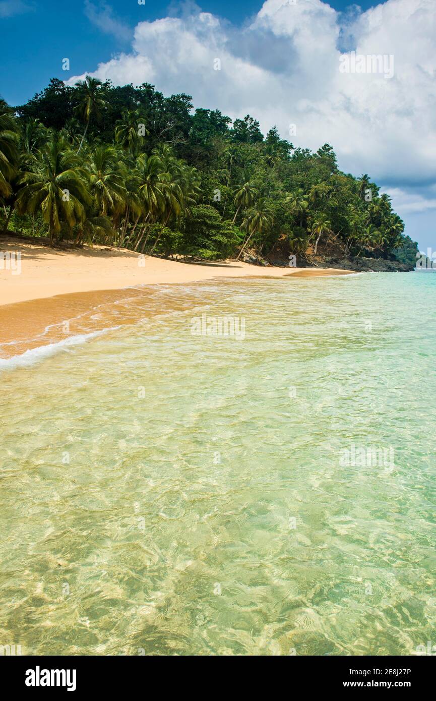 Remote tropical beach on the Unesco biosphere reserve Principe, Sao ...