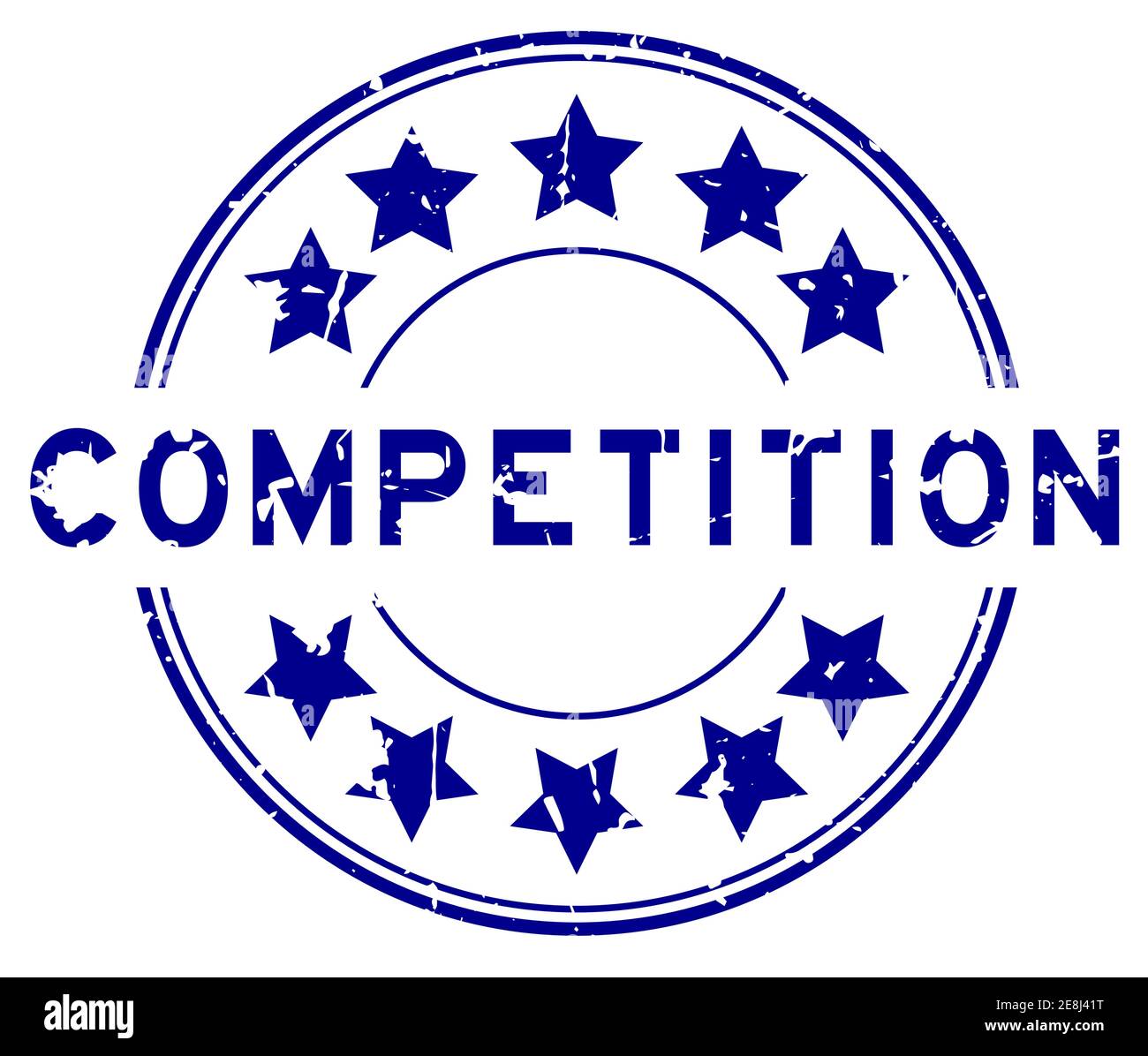 Grunge blue competition word with star icon round rubber seal stamp on ...