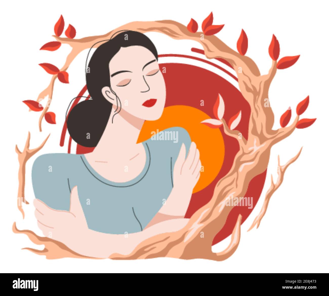 Female character portrait and autumn branch vector Stock Vector Image ...