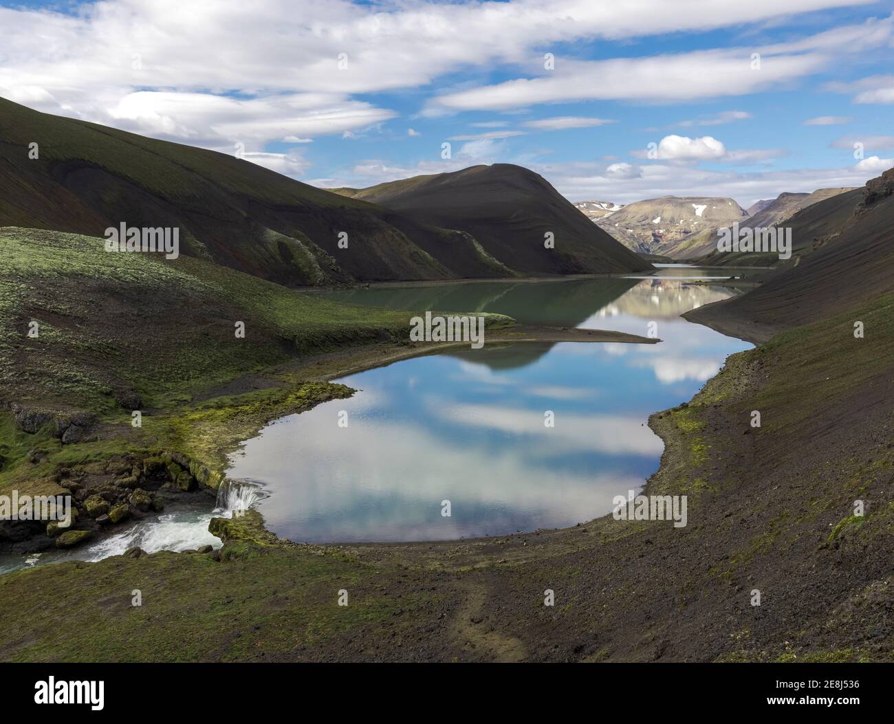 Wonderful scenery of cold crystal clear lake surrounded by rough ...