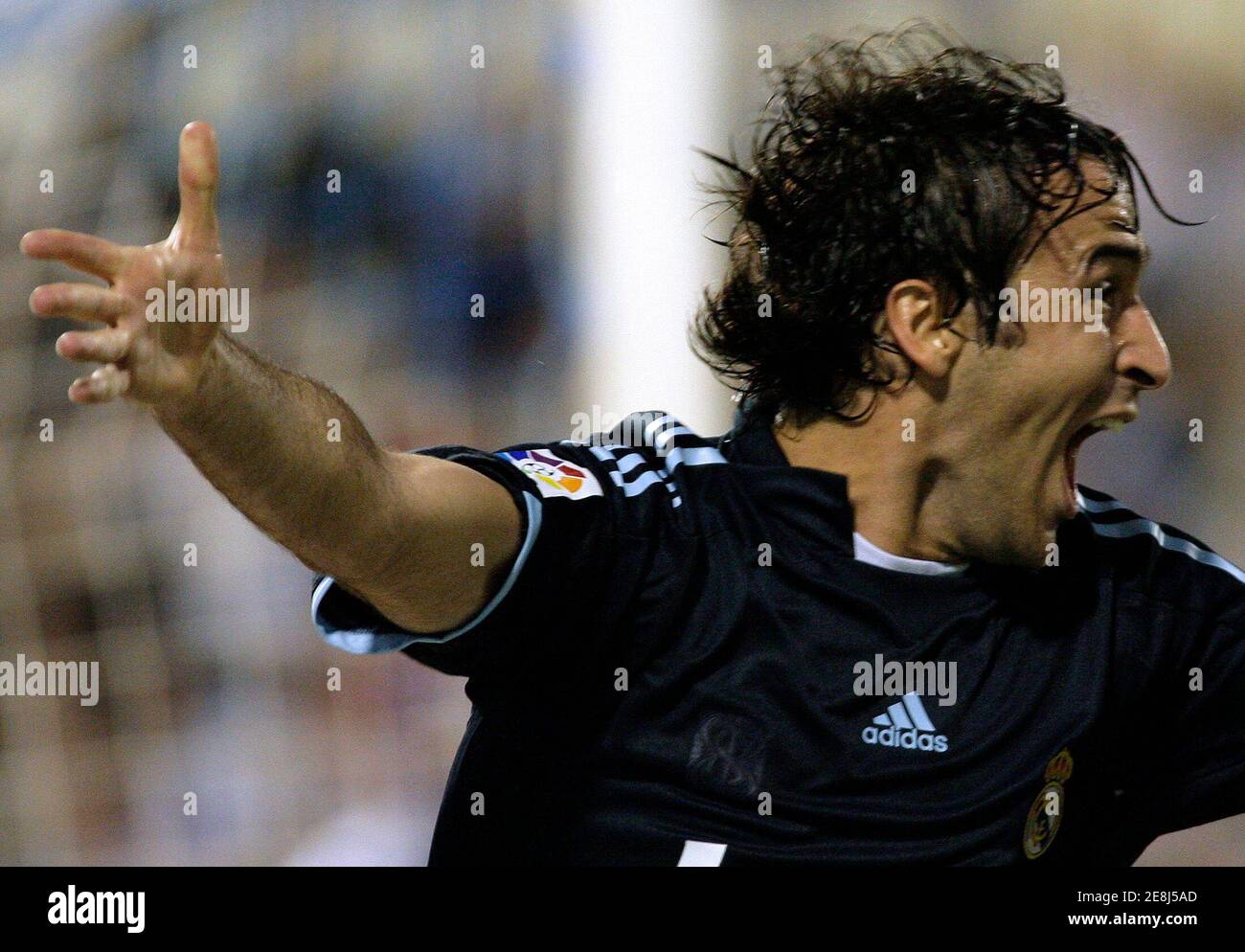 Real madrids raul celebrates after scoring hi-res stock photography and ...