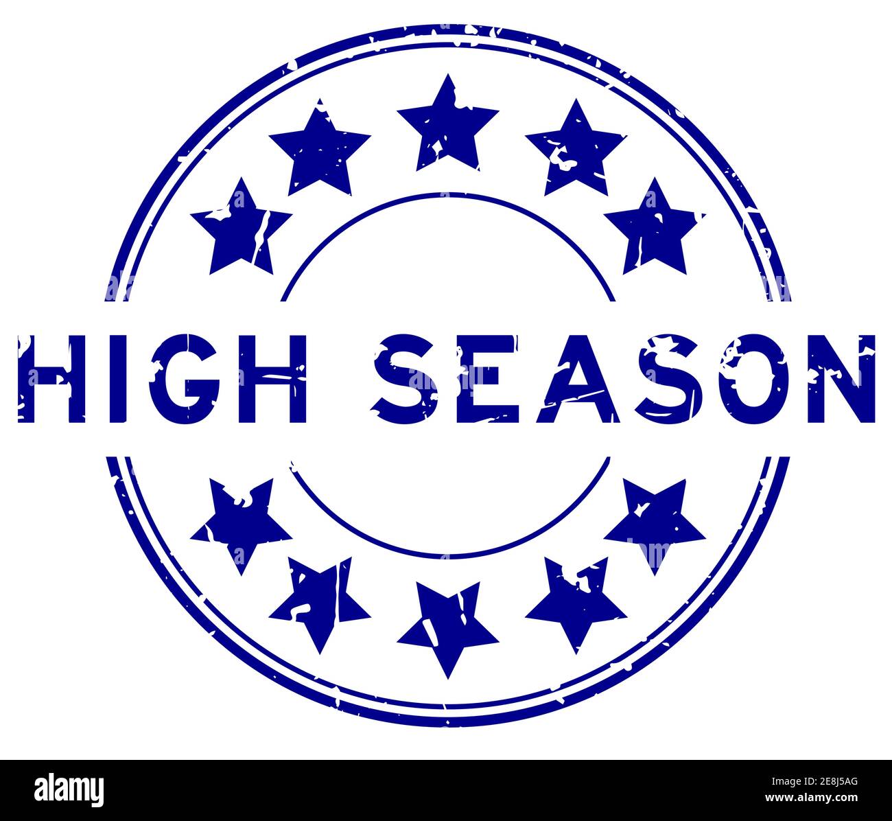 Grunge blue high season word round rubber seal stamp on white ...
