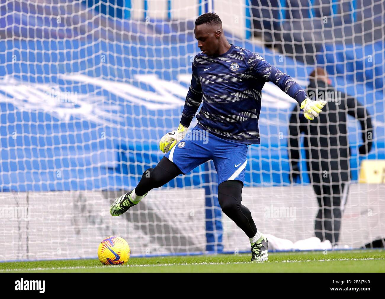 Chelsea goalkeeper Edouard Mendy warms up before the Premier League ...