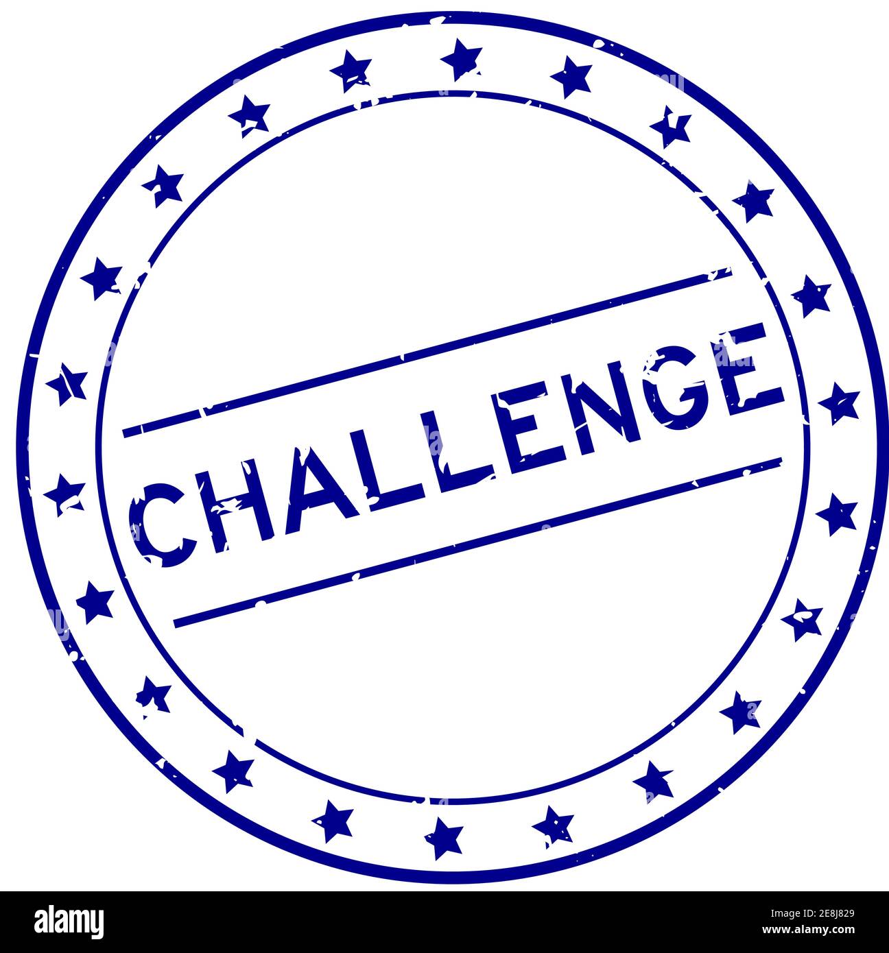Grunge blue challenge word round rubber seal stamp on white background ...