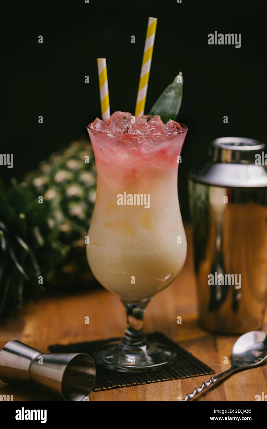 From above composition of sweet classic Pina Colada cocktails served on ...