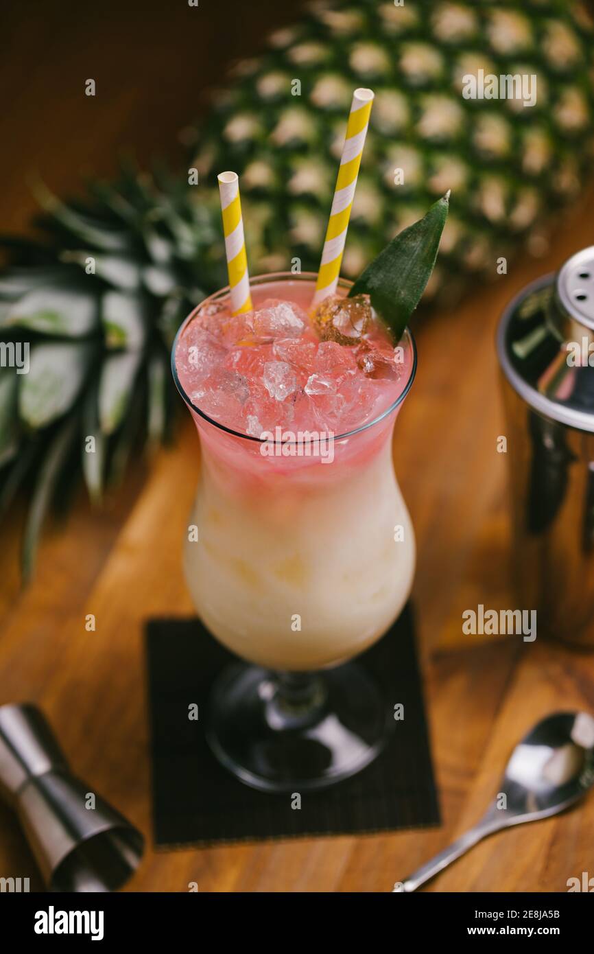 From above composition of sweet classic Pina Colada cocktails served on ...