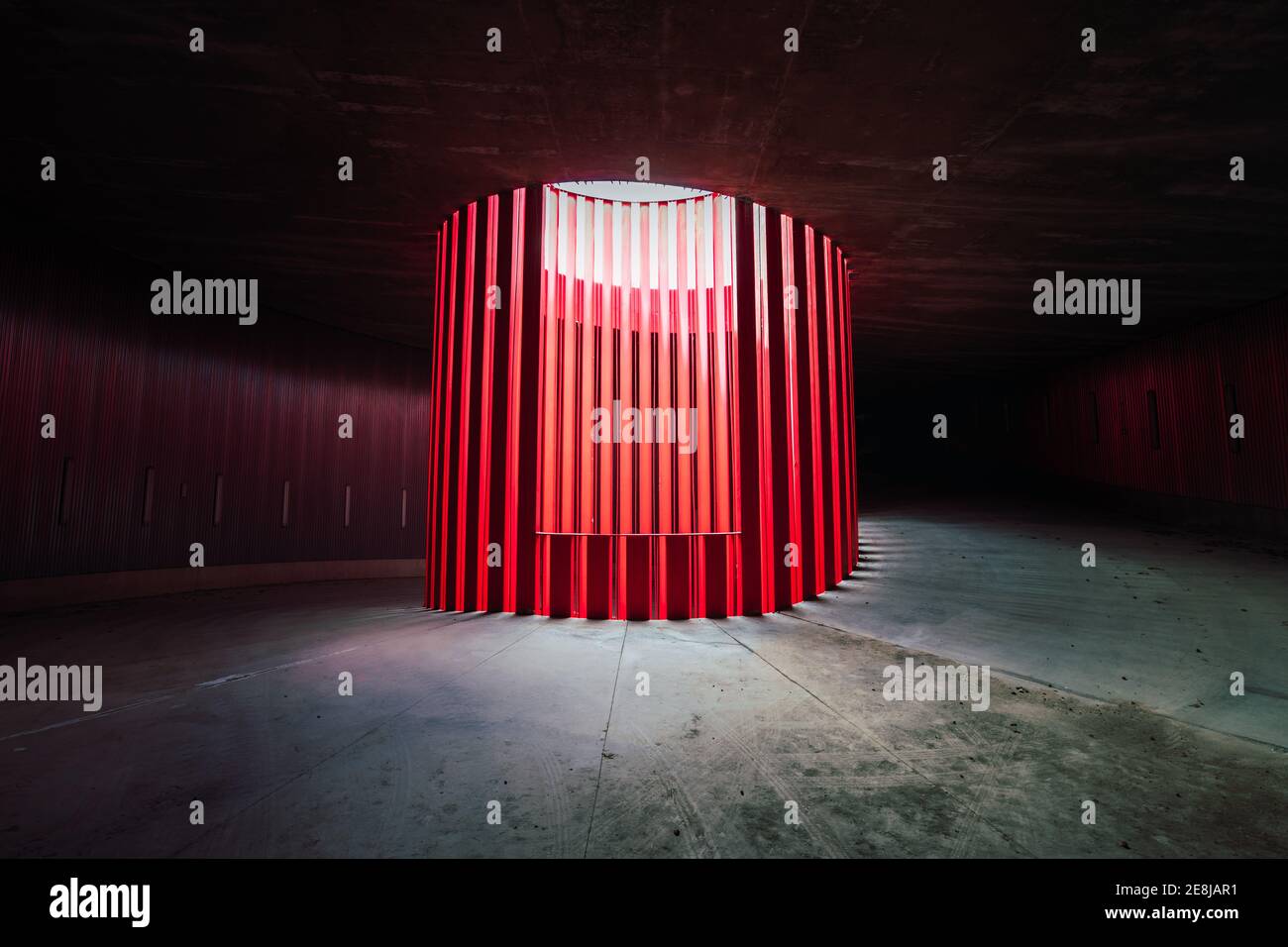 Bright round shaped geometric wall in theater with concrete floor Stock ...