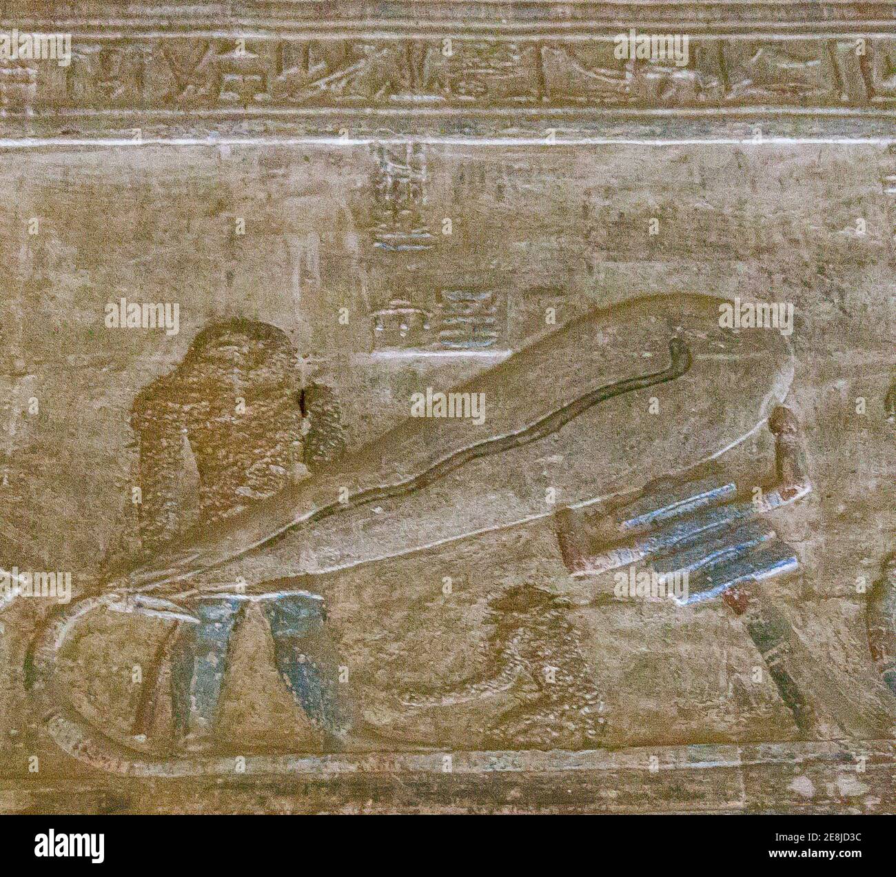 Egypt, Dendera temple, in a room, strange scene called "light bulb ...