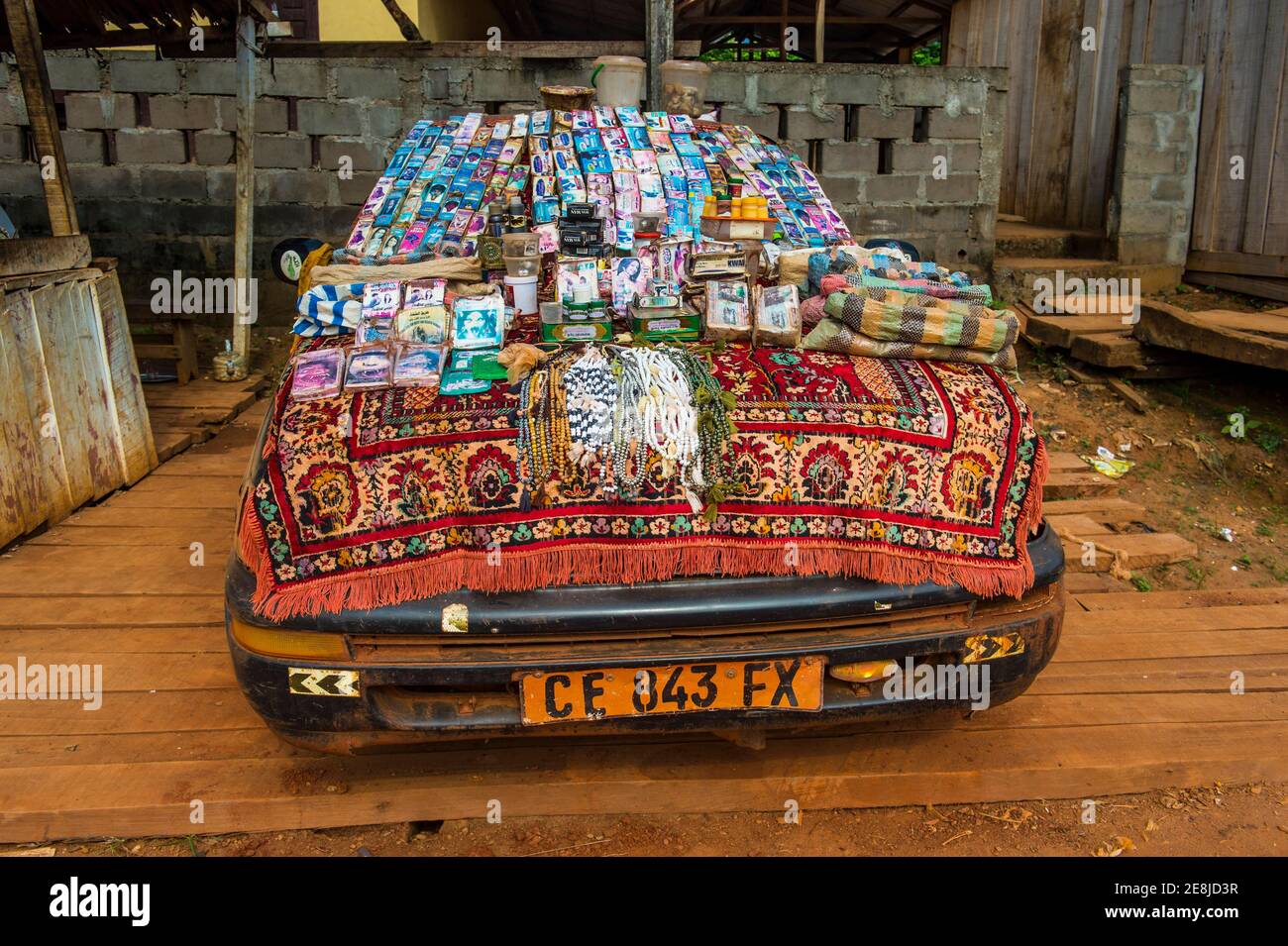 Local store on a car, Libongo, deep in the jungle of Cameroon Stock ...