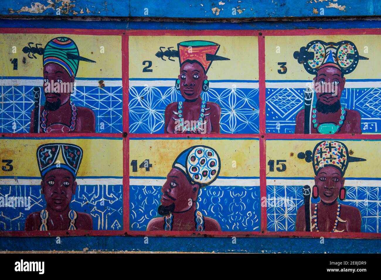 Paintings of the former sulatans on the palace of the Sultan of Bamun ...