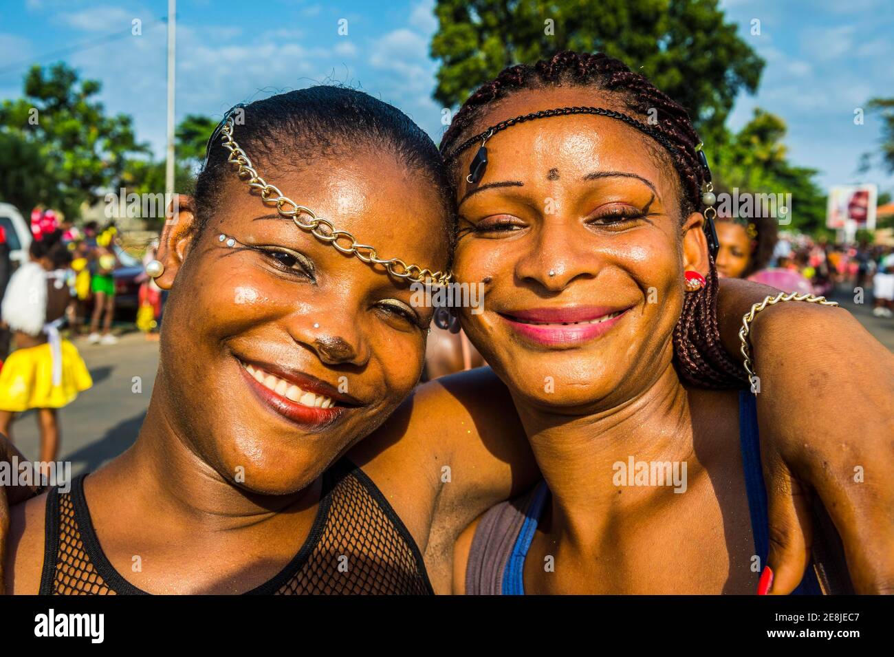 Girls Posing At The Carneval In The Town Of Sao Tome Sao Tome And Principe Atlantic Ocean