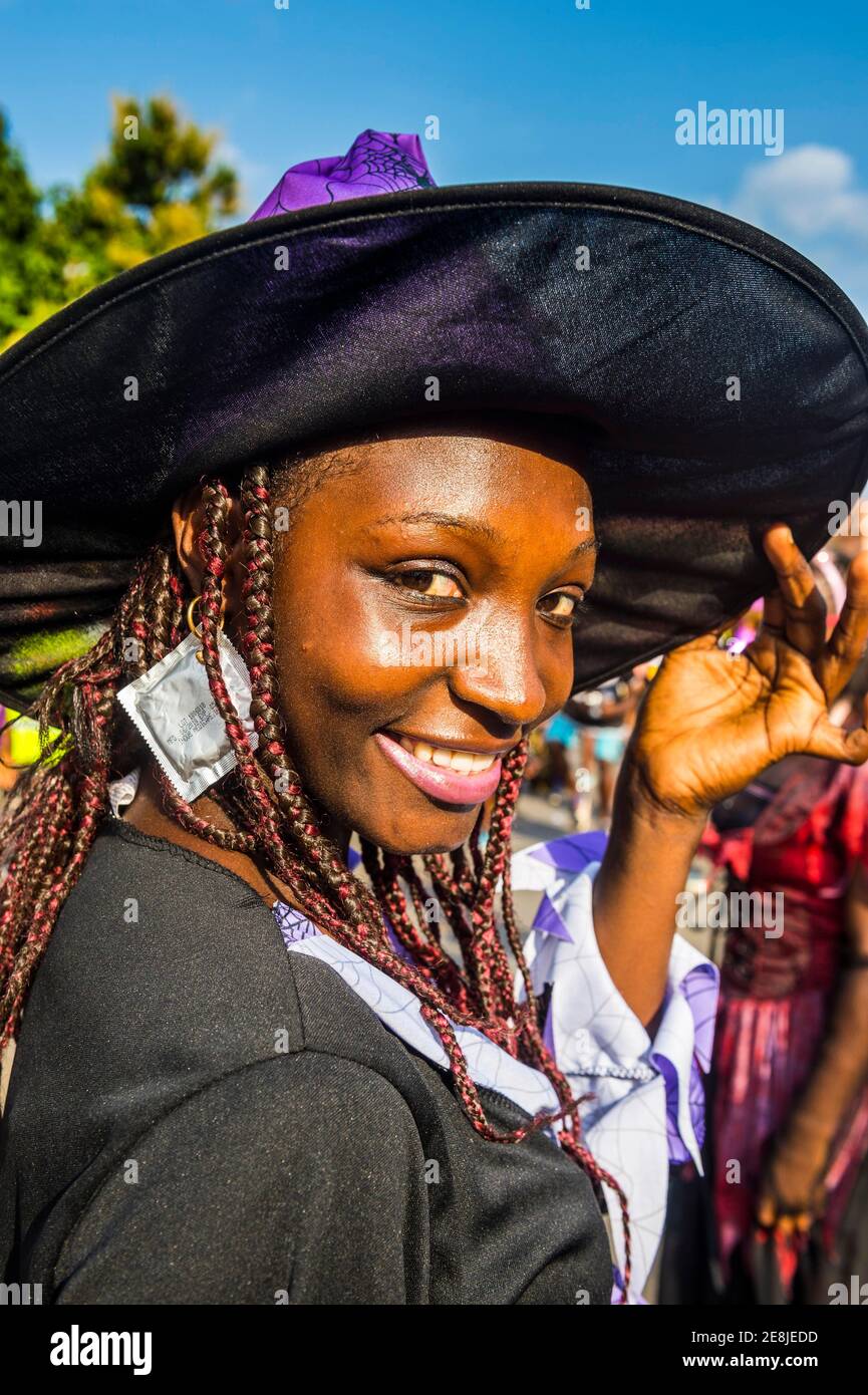 Girl Posing At The Carneval In The Town Of Sao Tome Sao Tome And Principe Atlantic Ocean Stock