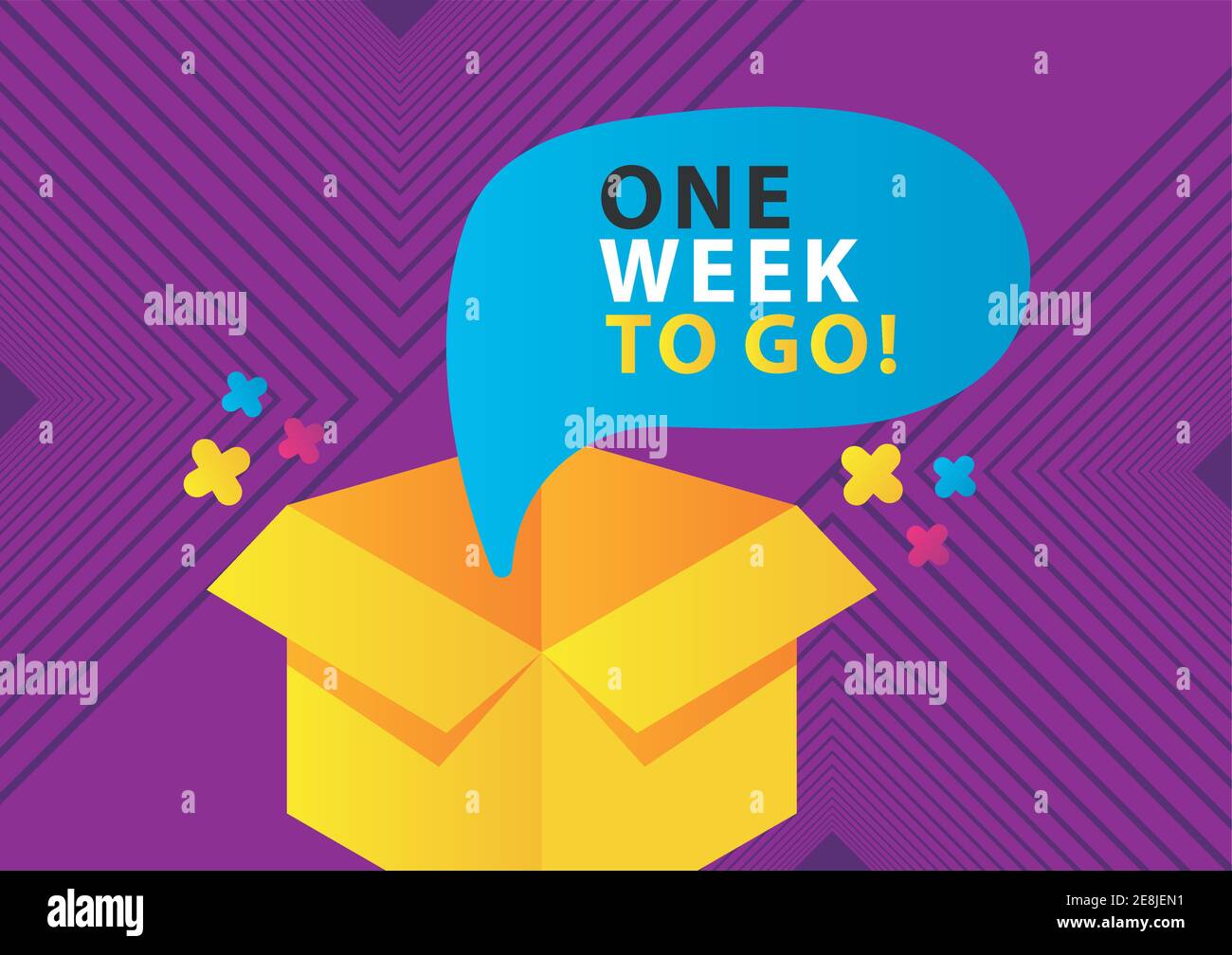 one week to go sale countdown lettering with box in purple background ...