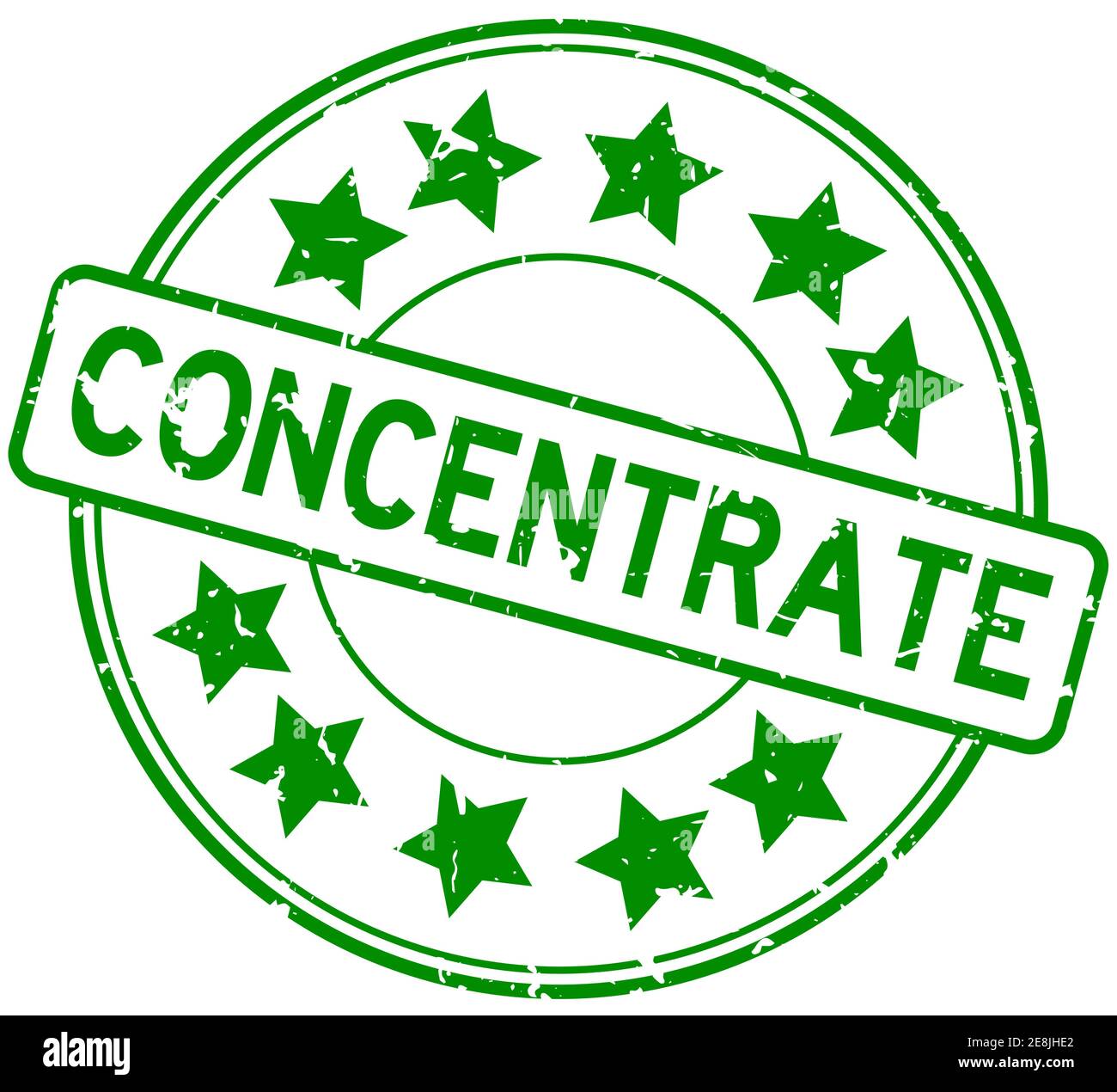 Grunge green concentrate word with star icon round rubber seal stamp on ...